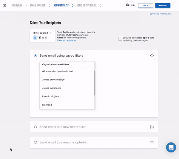 Email Broadcasting Audience Filters – Phone2Action